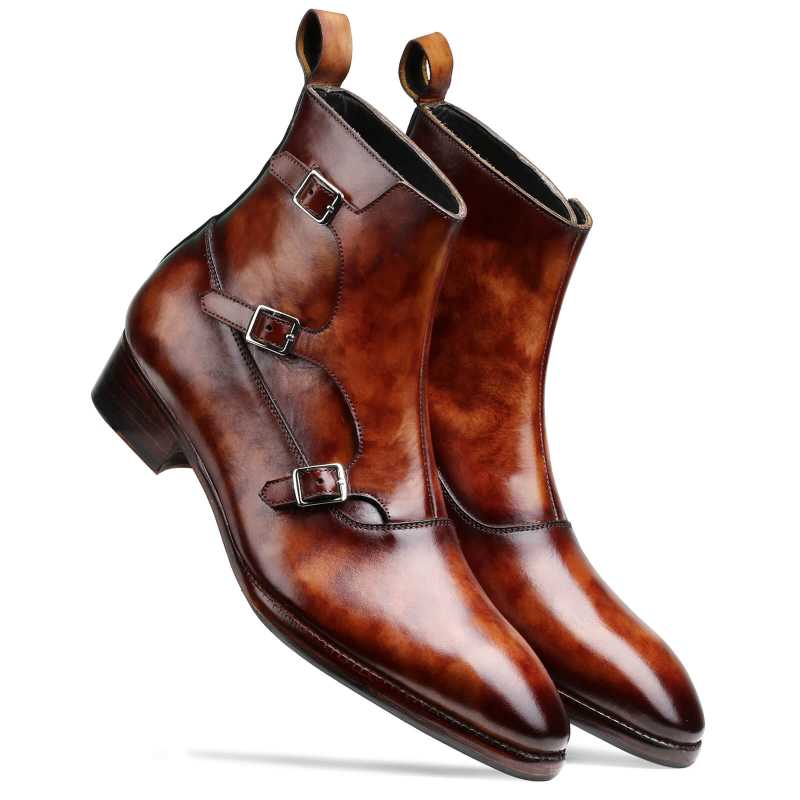 Spartacus 3-Buckle Ankle Boots in Tan